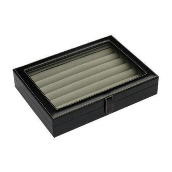 36 Pair Bonded Leather Black Cufflink Box - Clinks Australia