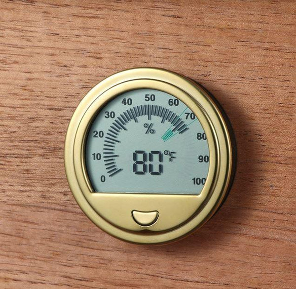 Round Digital Hygrometer Gauge in Gold for Cigars - Clinks Australia