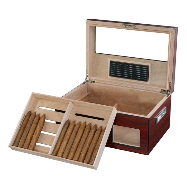 100 CT Cherry Wooden Cigar Humidor Box with Digital Hygrometer - Clinks ...